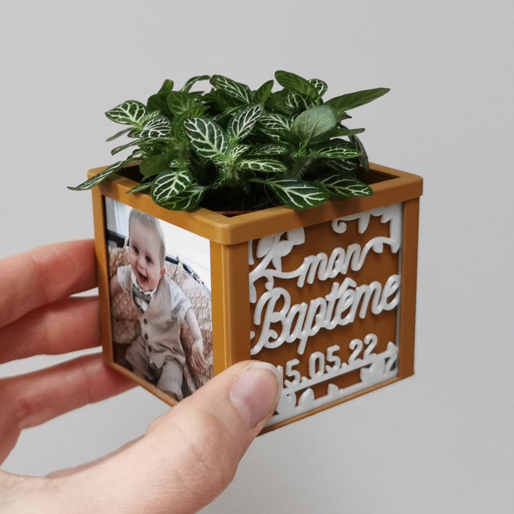 Widddi avec 3d - Mini cache-pot personnalisé carré - kit baptême